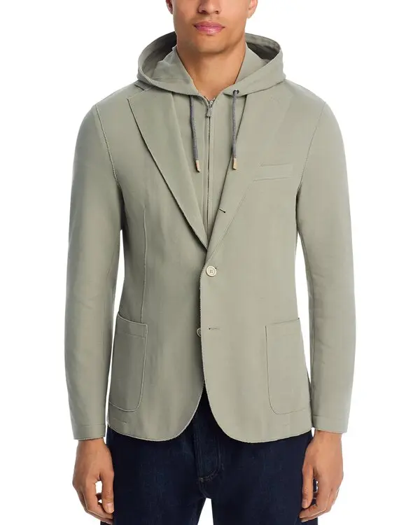 Eleventy Cotton Pique Jersey Jacket & Removable Hood - Sage