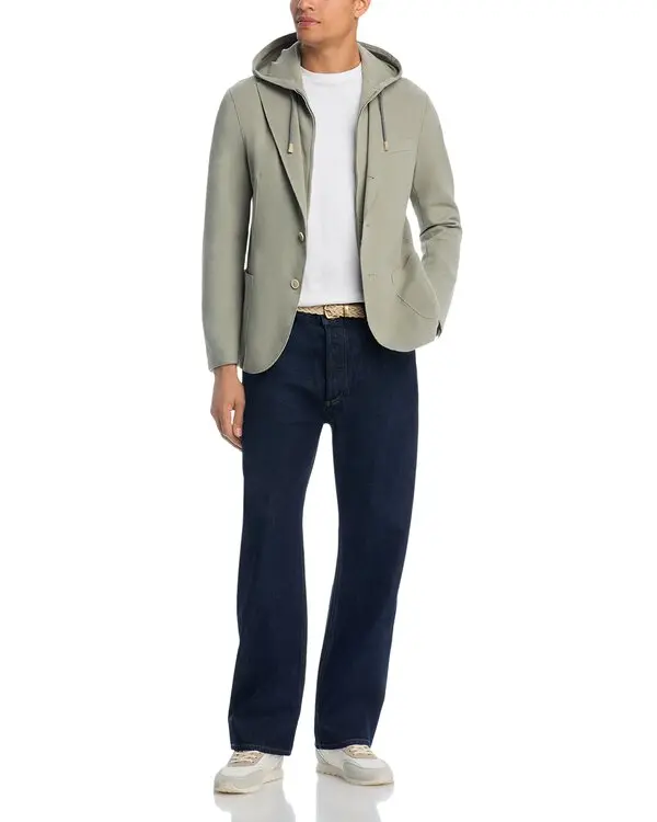 Eleventy Cotton Pique Jersey Jacket With Removable Hood - Sage