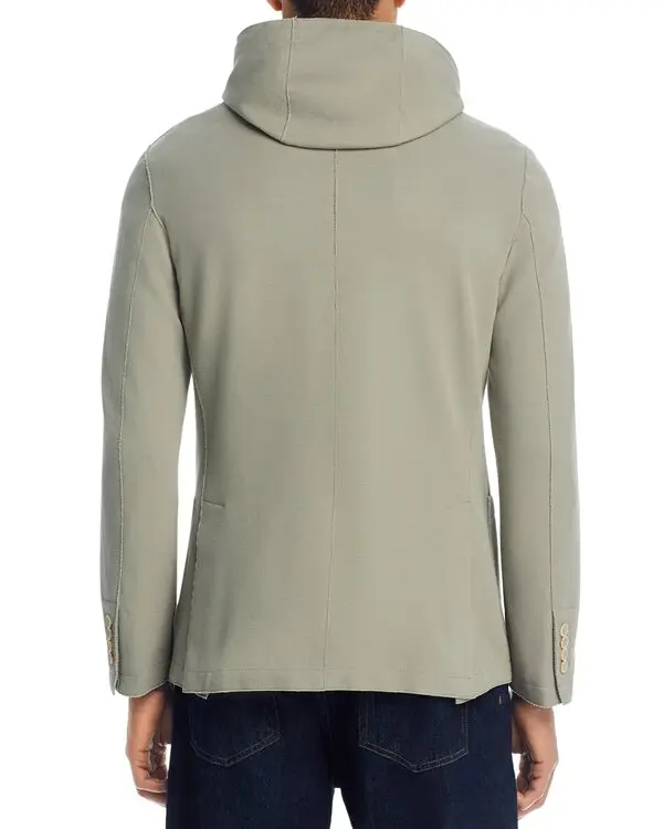 Eleventy Cotton Pique Jersey Jacket With Removable Hood - Sage