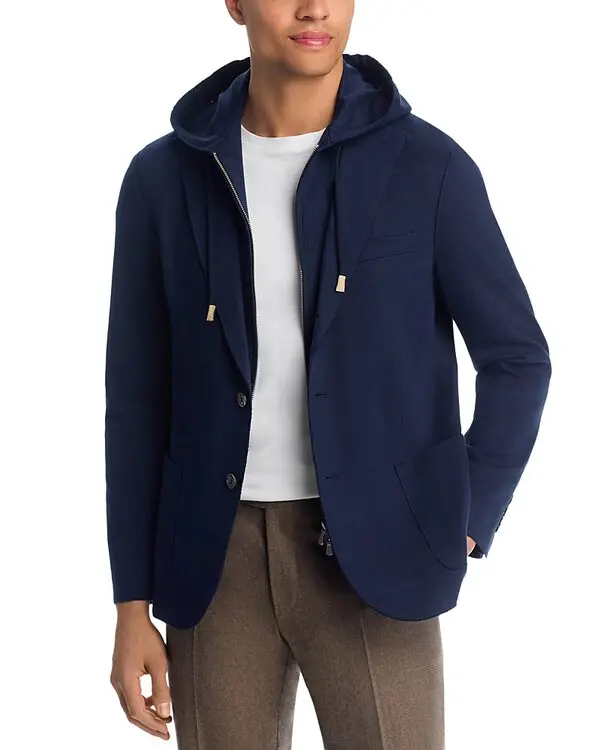 Eleventy Cotton Jersey Jacket With Removable Hood - Navy