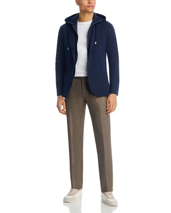 Eleventy Cotton Jersey Jacket With Removable Hood - Navy