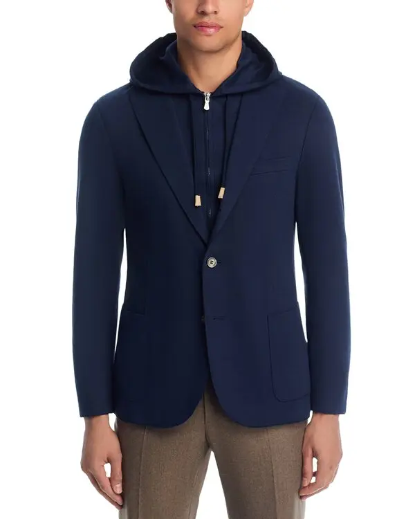Eleventy Cotton Jersey Jacket With Removable Hood - Navy