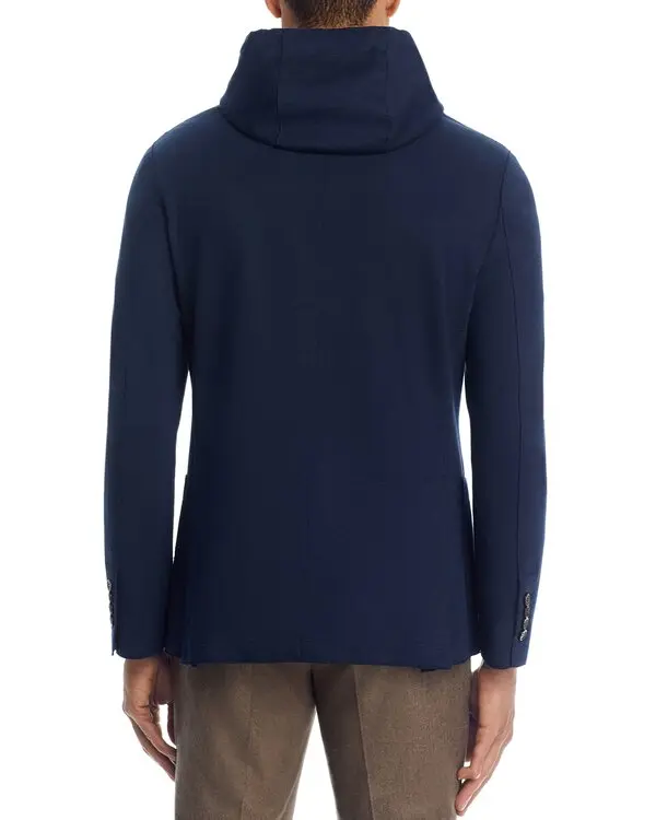 Eleventy Cotton Jersey Jacket With Removable Hood - Navy