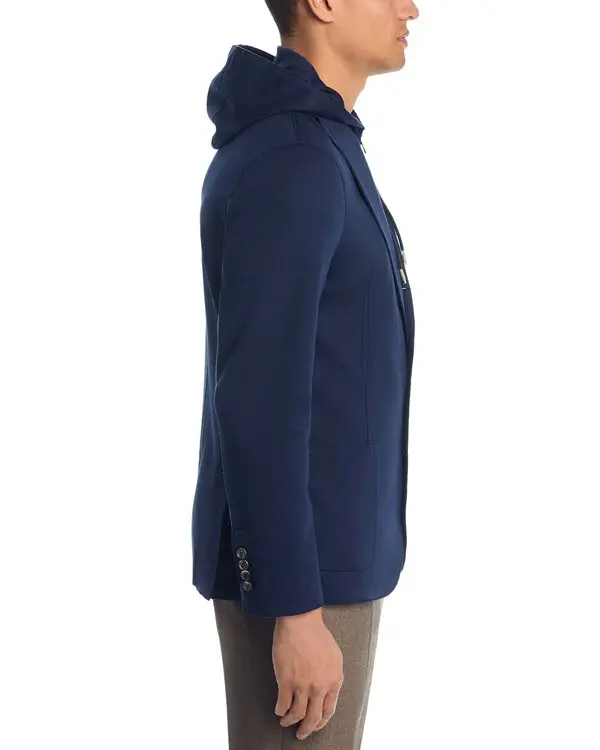 Eleventy Cotton Jersey Jacket With Removable Hood - Navy