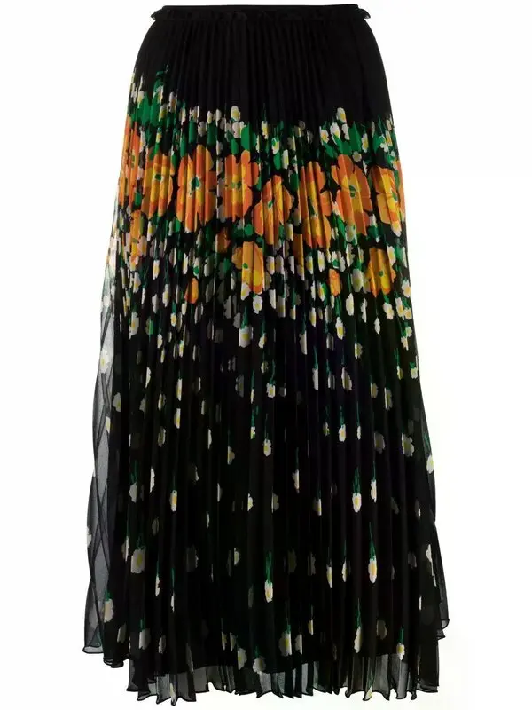 Red Valentino Floral-print Pleated Midi Skirt