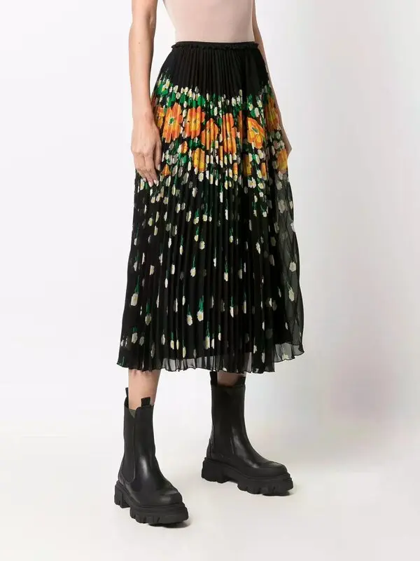Red Valentino Floral-print Pleated Midi Skirt