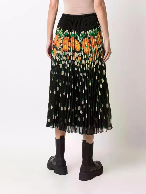 Red Valentino Floral-print Pleated Midi Skirt