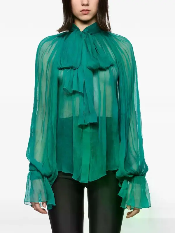 ATU BODY COUTURE Attached-scarf Ruffled Blouse - Green