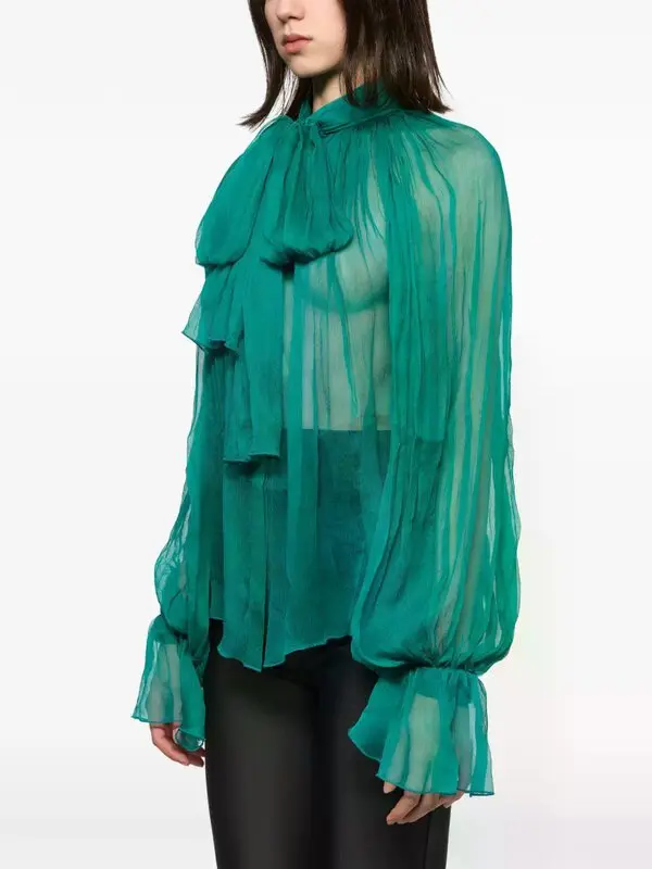 ATU BODY COUTURE Attached-scarf Ruffled Blouse - Green