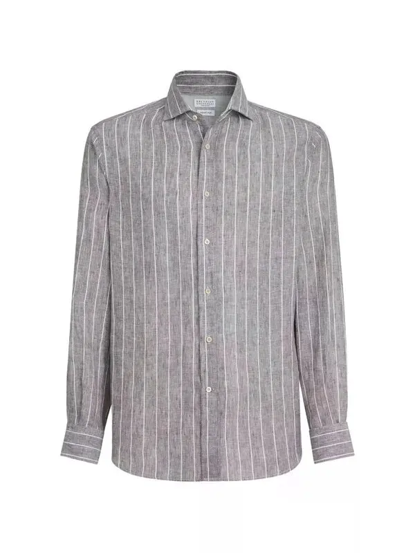 Brunello Cucinelli Chalk Stripe Pointed-collar Shirt - Brown