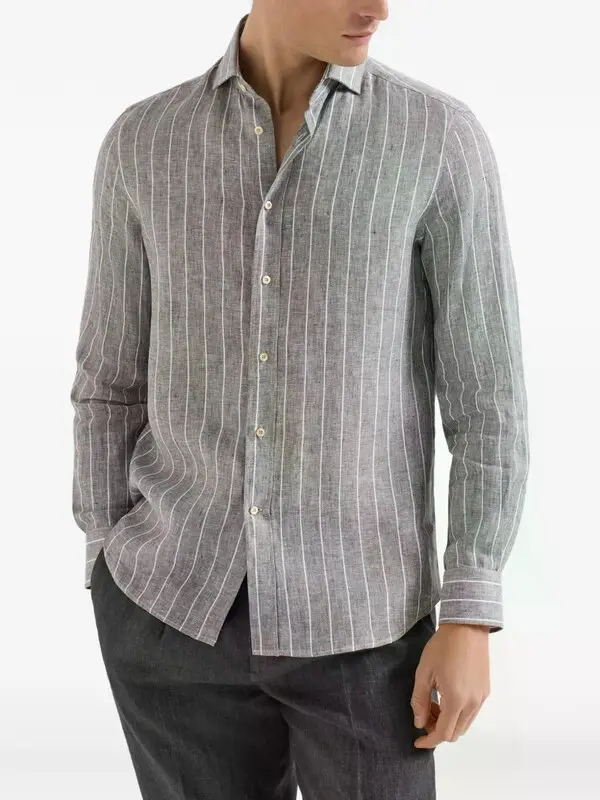 Brunello Cucinelli Chalk Stripe Pointed-collar Shirt - Brown