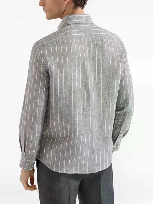 Brunello Cucinelli Chalk Stripe Pointed-collar Shirt - Brown