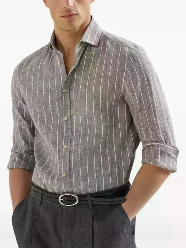 Brunello Cucinelli Chalk Stripe Pointed-collar Shirt - Brown