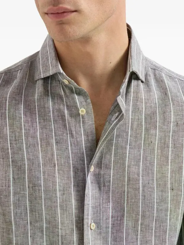 Brunello Cucinelli Chalk Stripe Pointed-collar Shirt - Brown