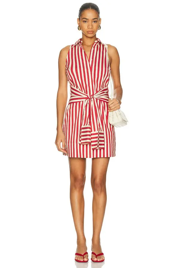 SIMONMILLER Inna Sleeveless Poplin Mini Dress - Venetian Red Stripe