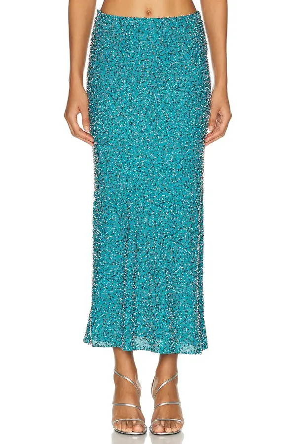 Rabanne Paillette Skirt In Teal - Ibiza Blue