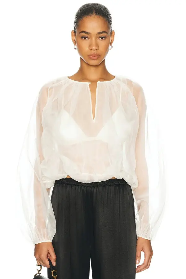FRAME The Sheer Balloon Blouse - Cream