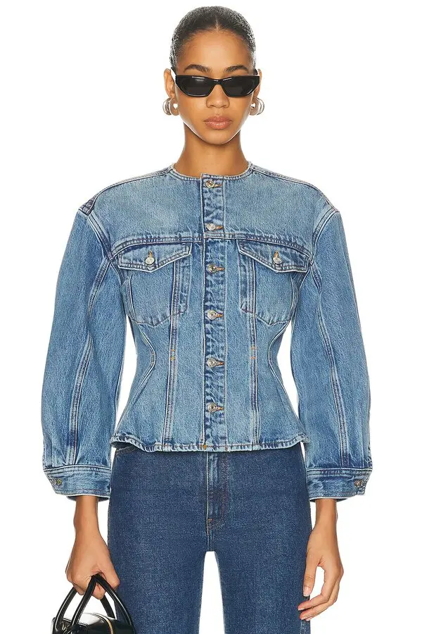 FRAME The Nipped Collarless Jacket In Blue