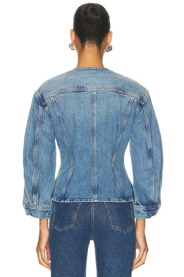 FRAME The Nipped Collarless Jacket In Blue