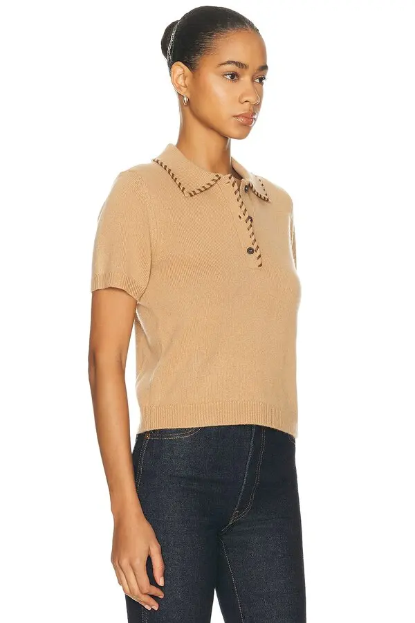FRAME Leather Stitch Polo Top