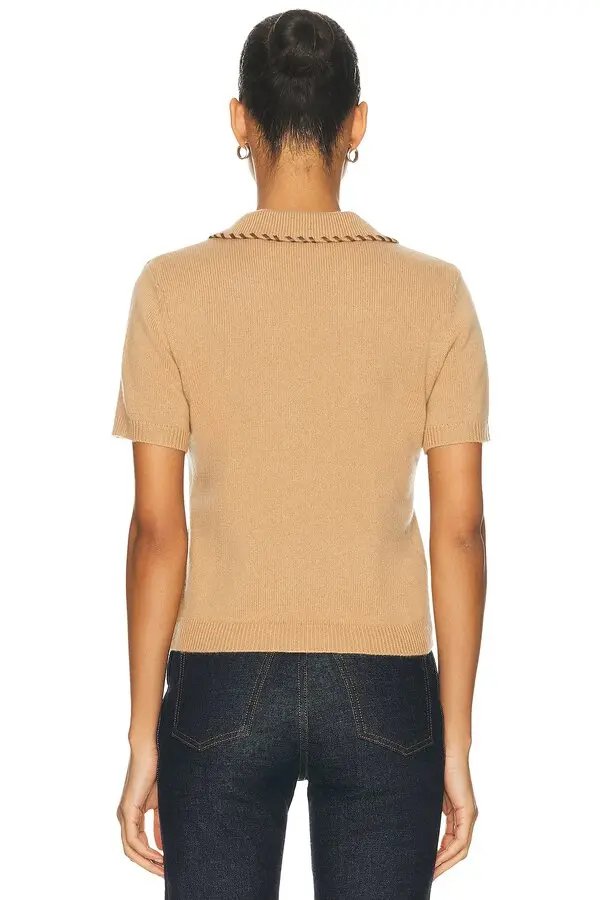 FRAME The Leather Stitch Polo Top - Camel