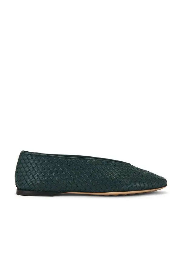 Bottega Veneta Rosa Ballet Flat In Dark Green - Emerald Green