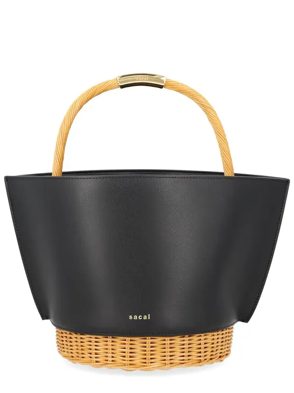 Sacai Leather X Rattan Bucket" Bag - Black