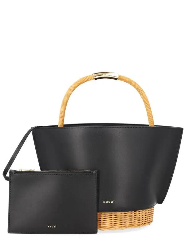 Sacai Leather X Rattan Bucket Bag