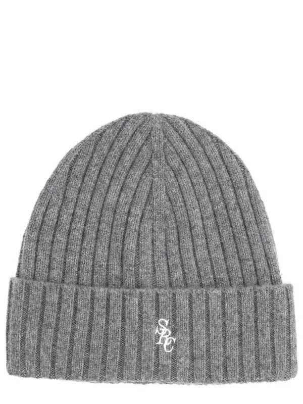 SPORTY & RICH Ribbed Beanie With Logo - Grey