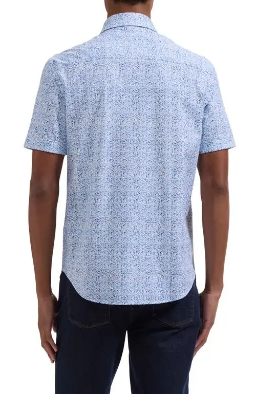 Bugatchi Miles Ooohcotton® Mosaic Print Short Sleeve Button-up Shirt - Classic Blue