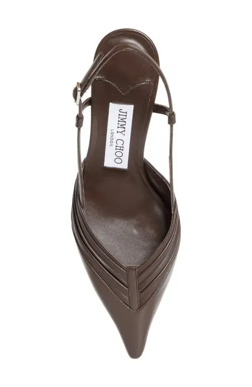 JIMMY CHOO Afia Pointed Toe Slingback Pump - Chocolate/chocolate