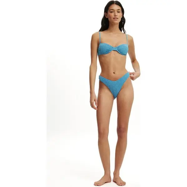 Cotton:on Dip Front High Side Brazilian Bikini Bottom - Blue Mini Gingham