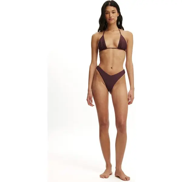 BODY Dip Front High Side Brazilian Bikini Bottom - Plum Kiss Shimmer