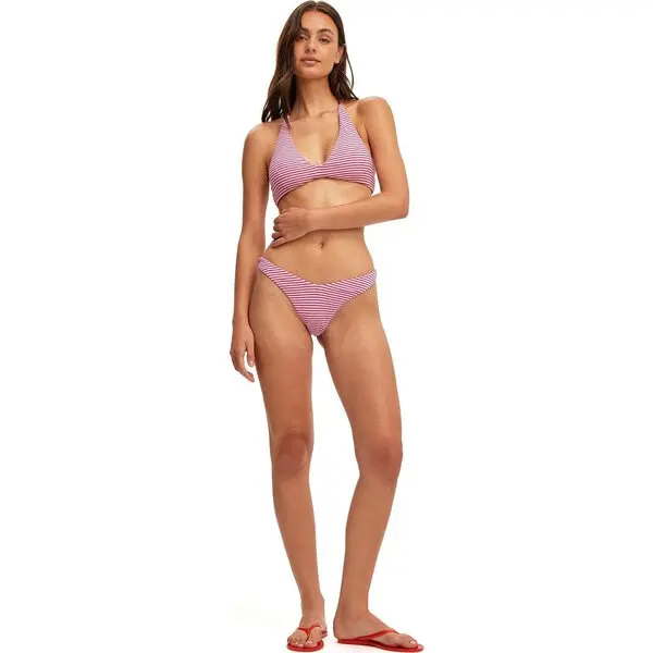Cotton:on Dip Front High Side Brazilian Bikini Bottom - Terry Stripe Red