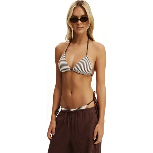Cotton:on Triangle Bikini Top - Terry Stripe Brown