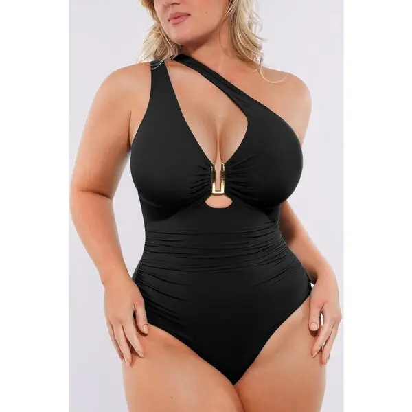 SHAPELLX U-wire Ruched One Piece Swimsuit - Black
