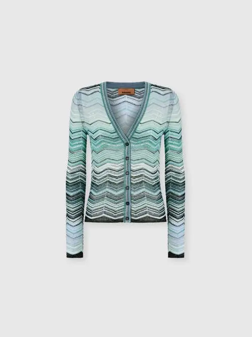 Missoni Chevron Lamé Viscose Cardigan With Sequins - Turquoise