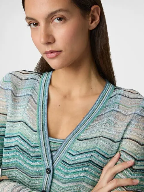 Missoni Chevron Lamé Viscose Cardigan With Sequins