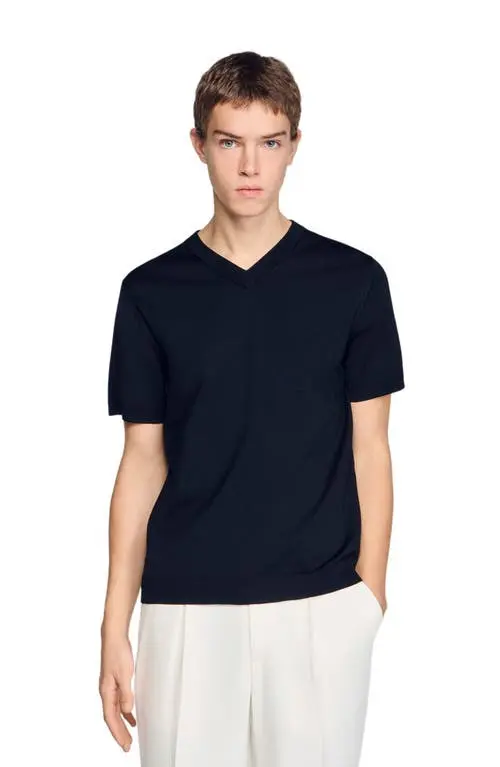 Sandro Short-sleeve V-neck Polo Shirt - Black