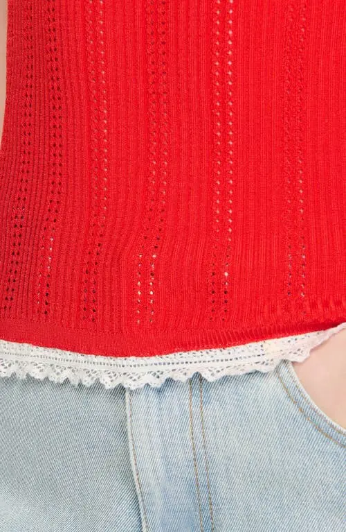 Sandro Knit Tank With Lace Trim