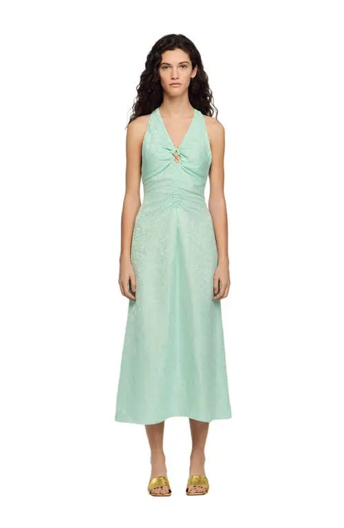 Sandro V-neck Floral Print Maxi Dress - Light Green