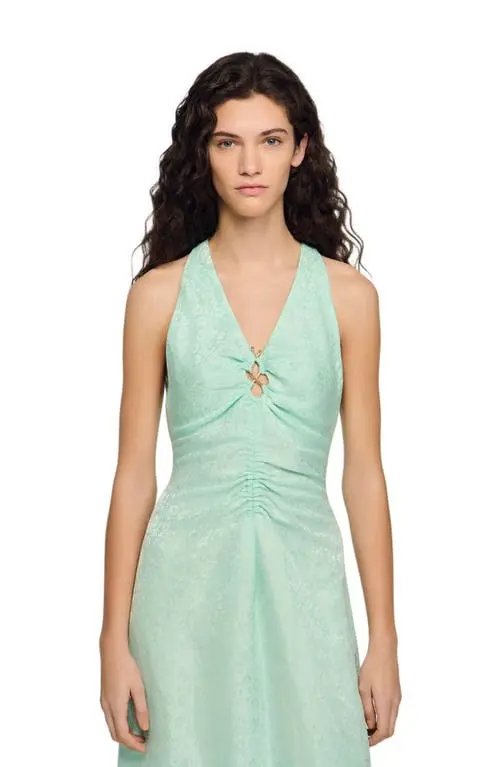 Sandro Floral Jacquard Maxi Dress - Light Green