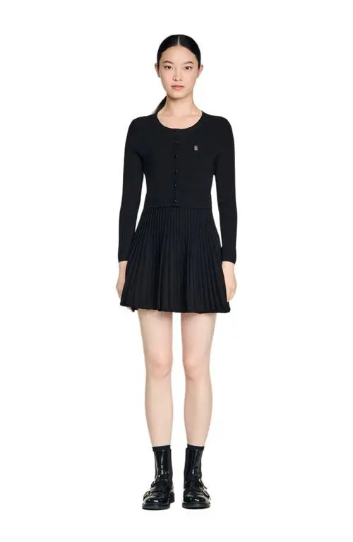 Sandro Pleated Knit Short Dress