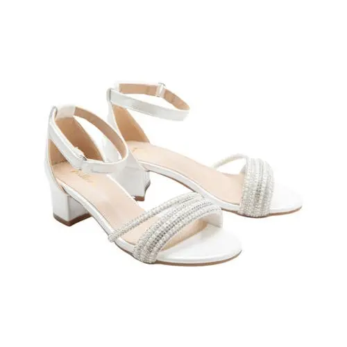 TULLEEN Diagonal Rhinestone Band Block Heels - White