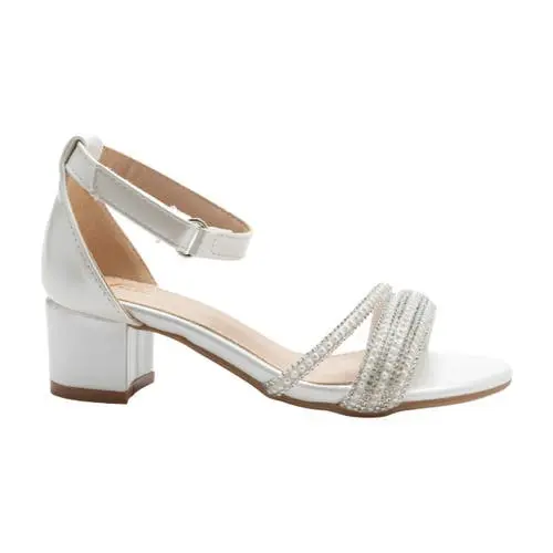 TULLEEN Rhinestone Band Block Heels - White