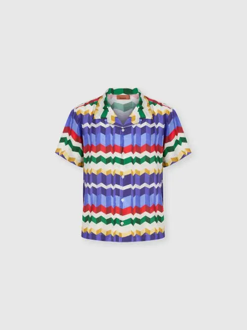 UM Bowling Shirt In Viscose With 3d Zigzag Print - Multicoloured