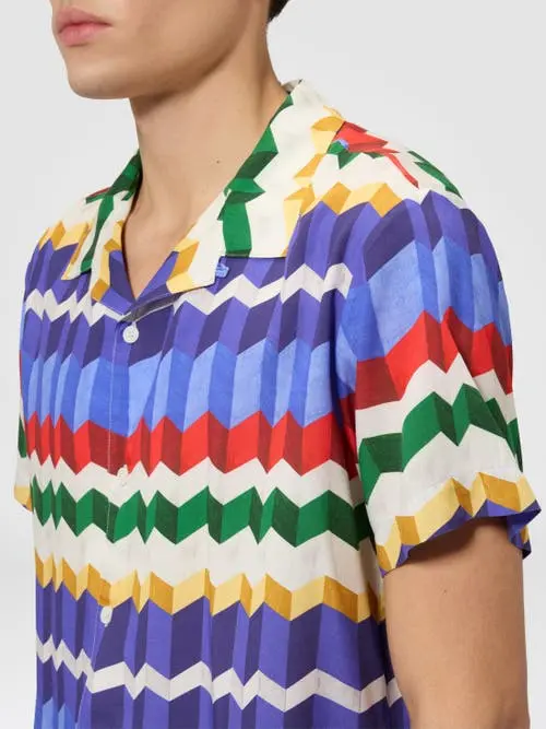 UM Bowling Shirt In Viscose With 3d Zigzag Print