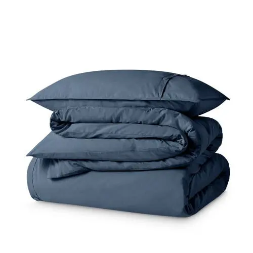 BARE HOME 100% Organic Cotton Percale Duvet Cover And Sham Set - Bering Sea