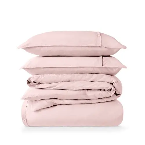 BARE HOME 100% Organic Cotton Percale Duvet Cover And Sham Set - Dusty Pink
