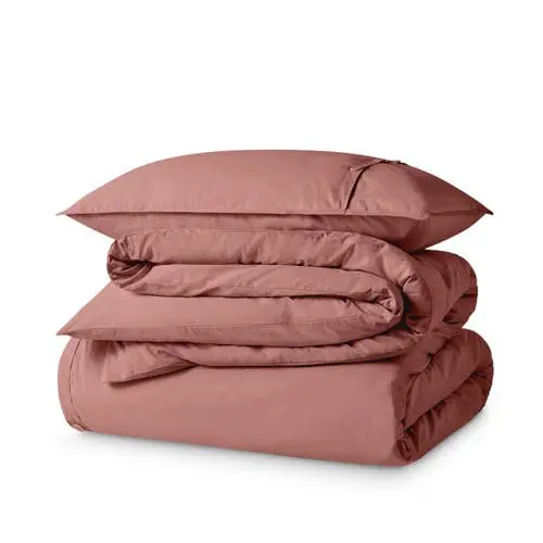 BARE HOME 100% Organic Cotton Percale Duvet Cover And Sham Set - Dusty Rose